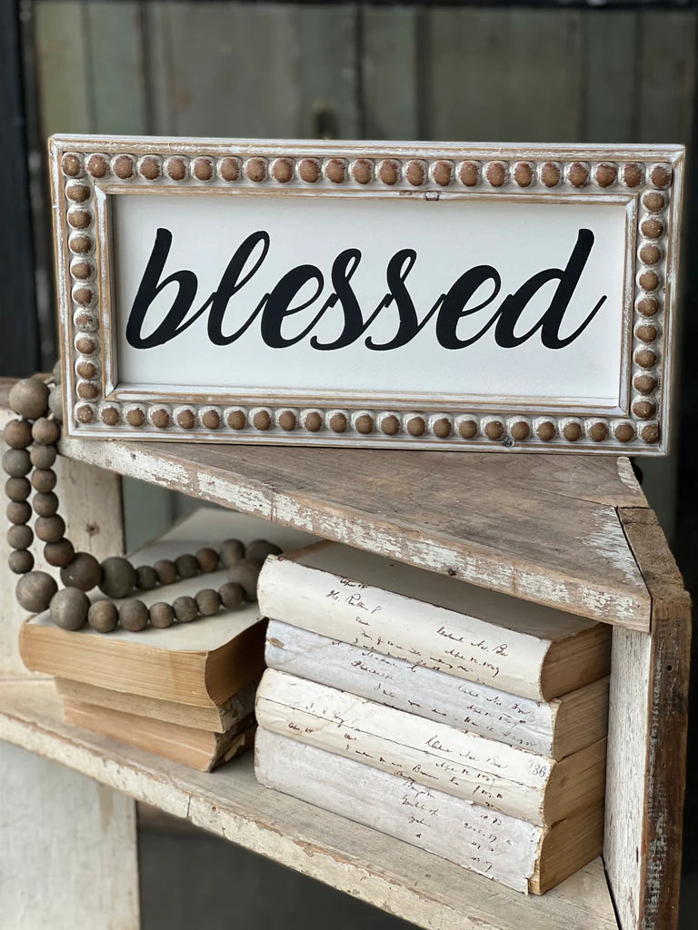 Beaded Blessed Sign | 15.5" | Wooden Farmhouse Style Home Decor ...